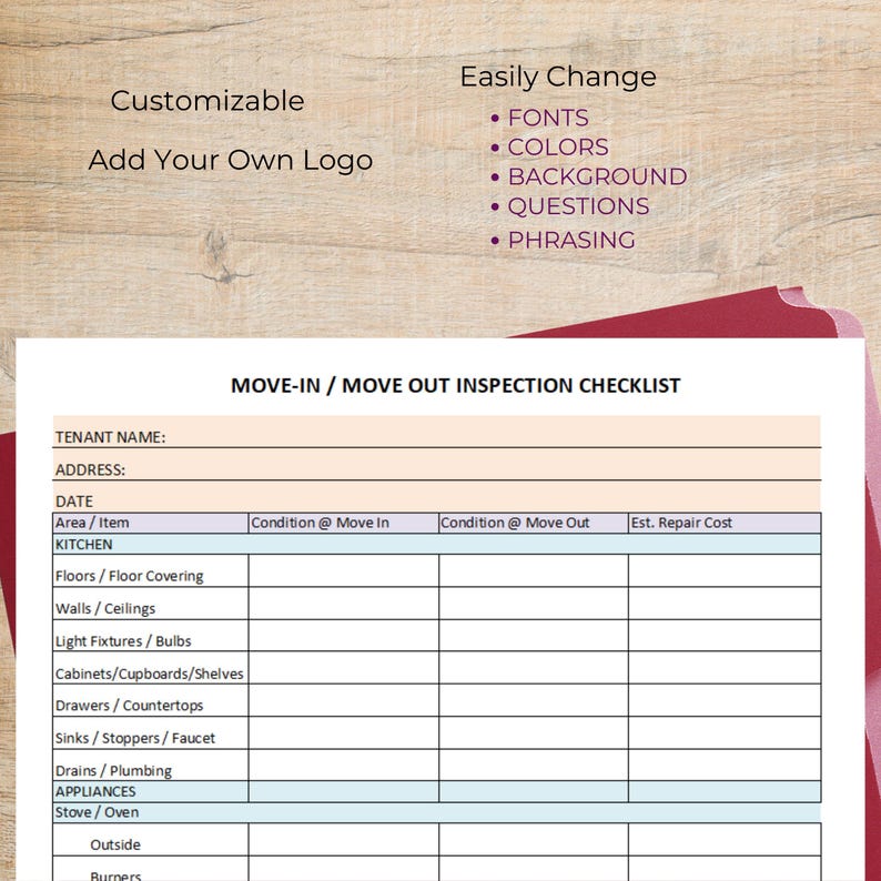 Rental Property Inspection Form: Move-in/out Checklist (excel, PDF) - Etsy