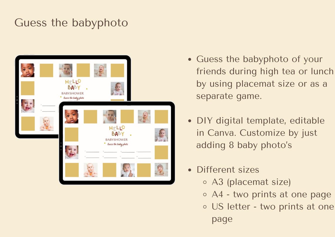 2 Guess the Babyphoto Game for Babyshower Fun Game Editable Template ...