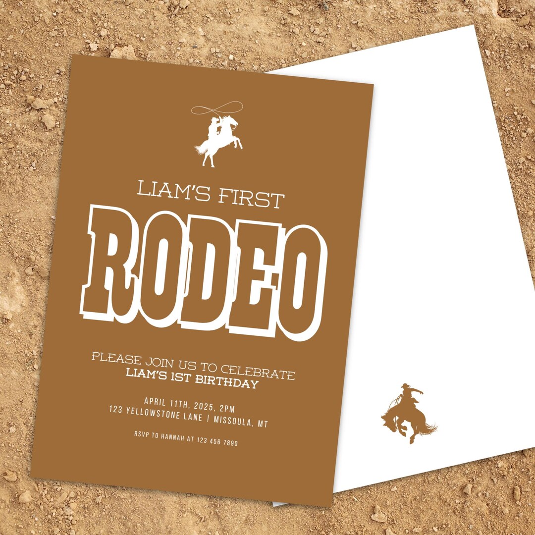 Cowboy's First Rodeo Birthday Invitation Template Editable First Rodeo ...