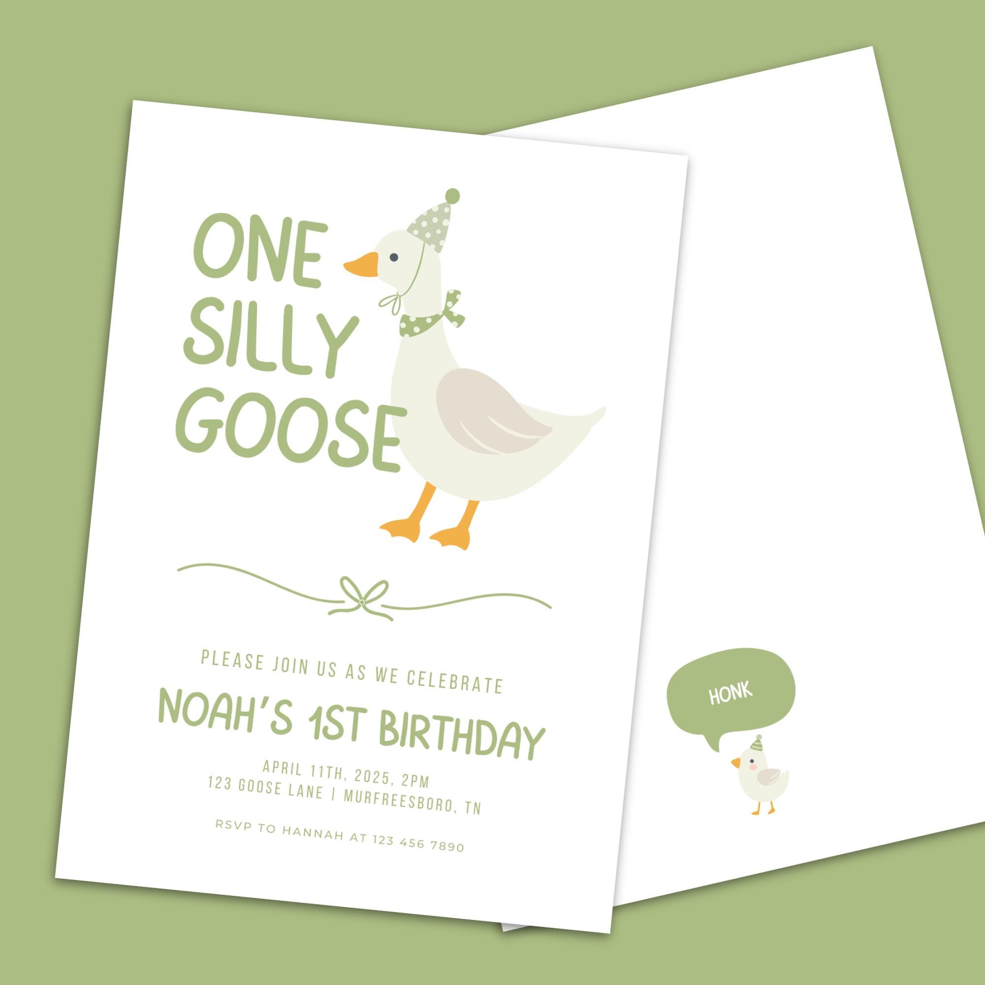 One Silly Goose Birthday Invitation Template Editable One Silly Goose ...