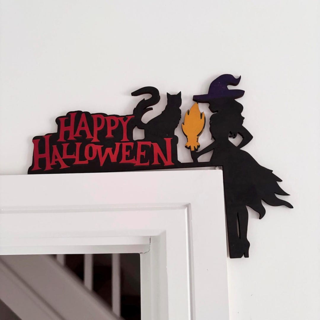 Happy Halloween Witch and Cat Door Topper, Halloween Home Decoration ...