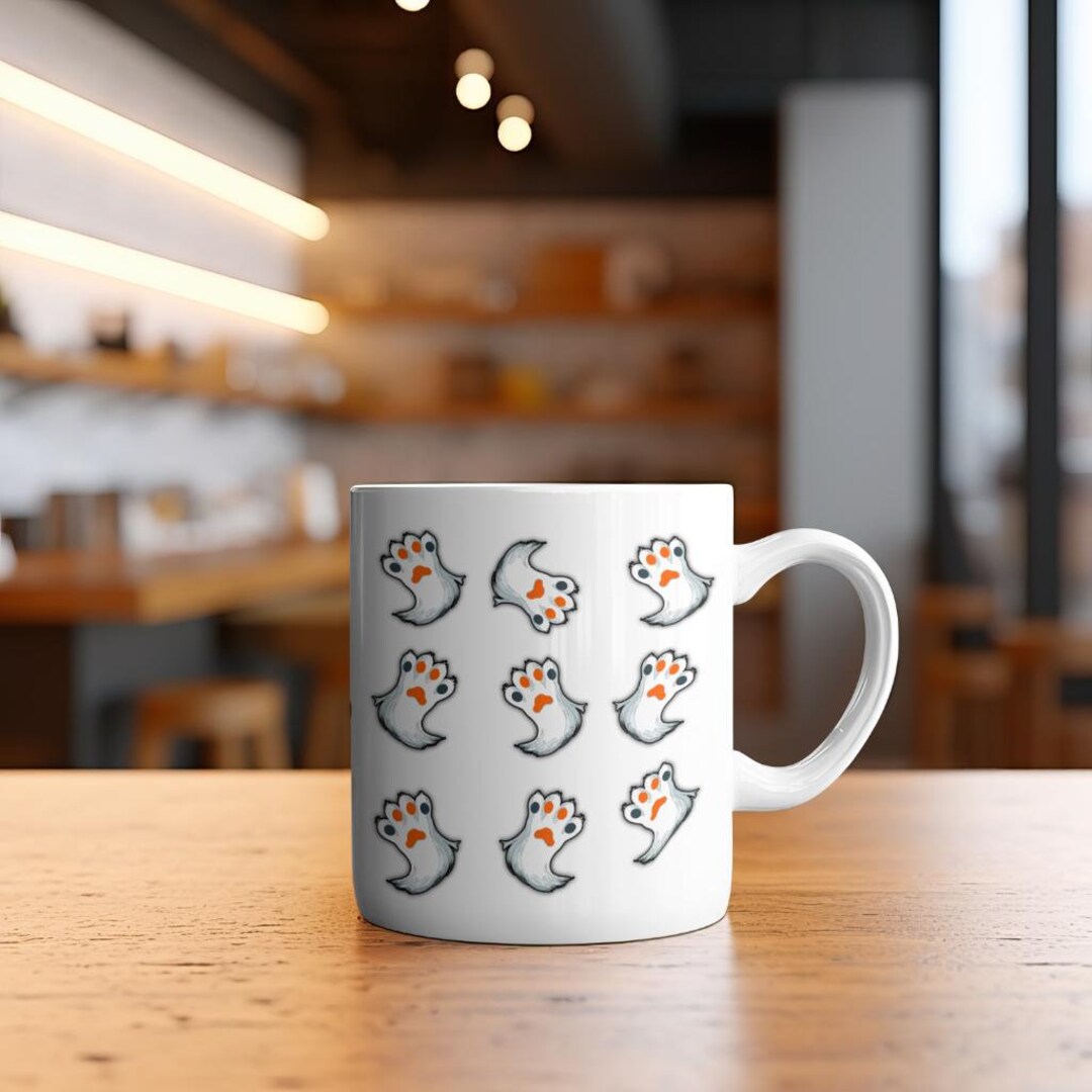 Halloween Cat Mug, Ghost Paws, Doots Coffee Cup, Spooky Cat Lover Gift ...