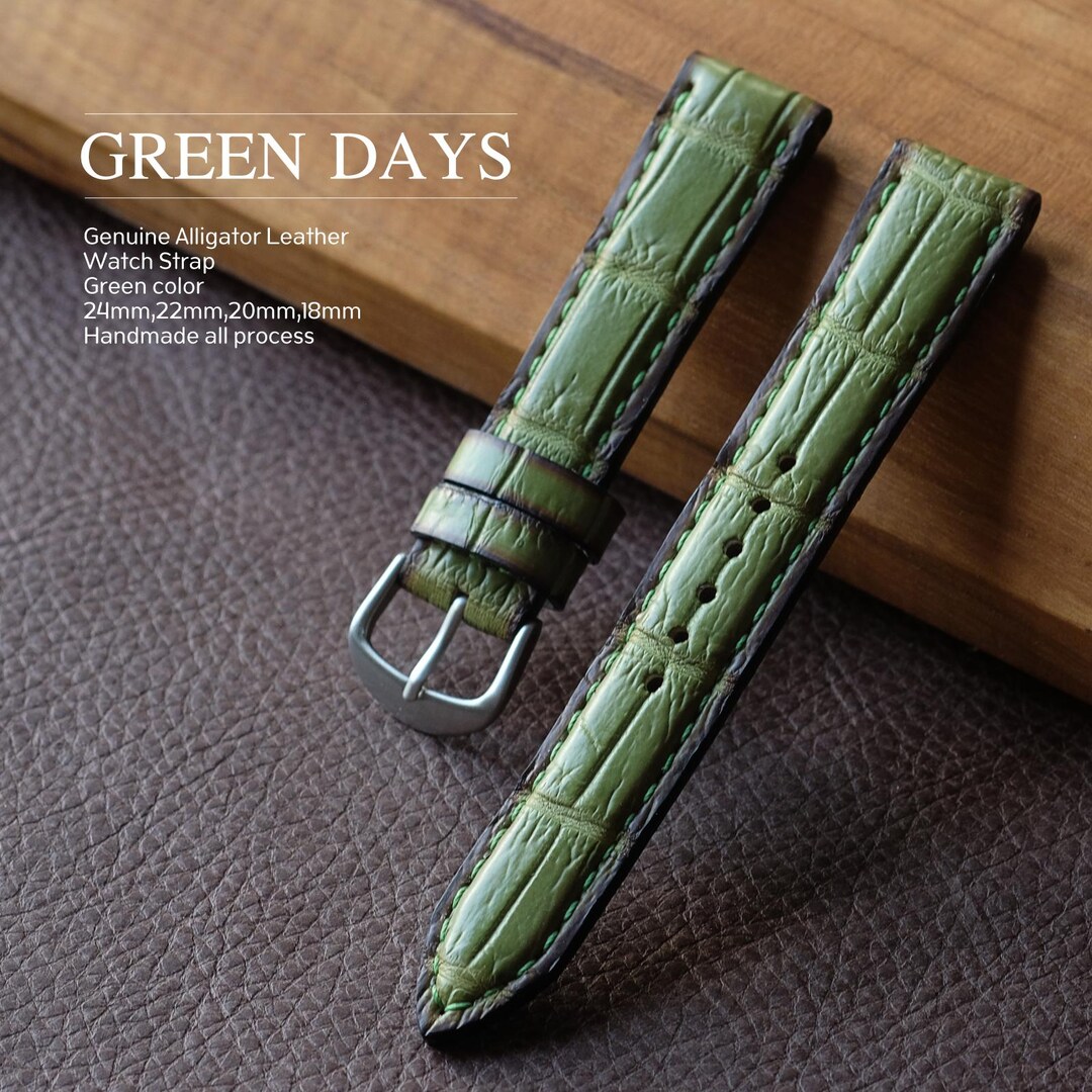 Watch Strap " Green Days" Leather Stamp Green Watch Strap 18mm 20mm ...