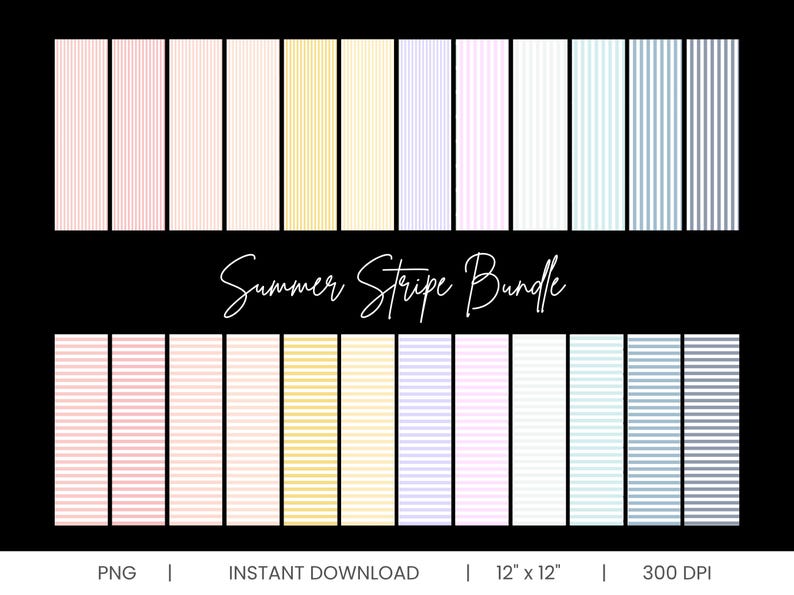 24 Summer Stripe Digital Paper Pack | Vertical & Horizontal Lines ...