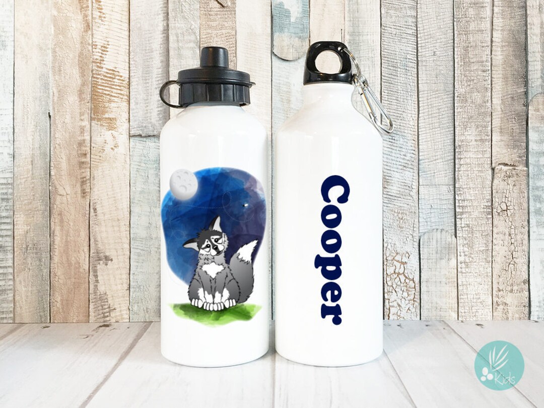 Personalized Kids Water Bottle, Cute Wolf Water Bottle, Personalized ...