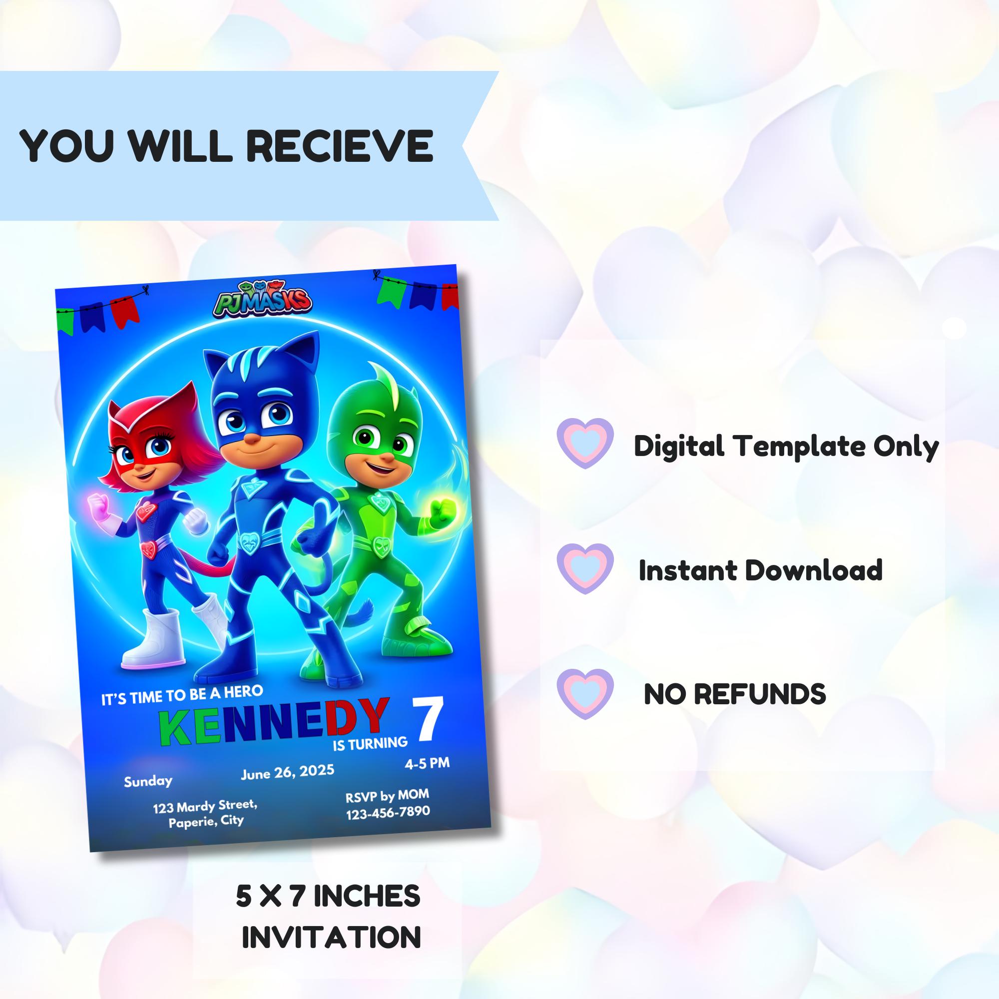 PJ Masks Invitation PJ Masks Birthday Invite PJ Masks Birthday Party Pj ...