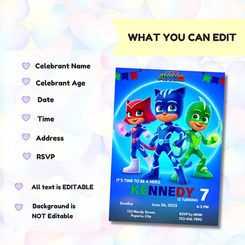 PJ Masks Invitation PJ Masks Birthday Invite PJ Masks Birthday Party Pj ...