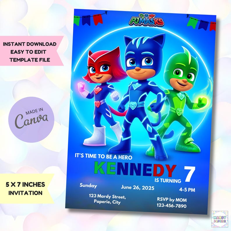PJ Masks Invitation PJ Masks Birthday Invite PJ Masks Birthday Party Pj ...