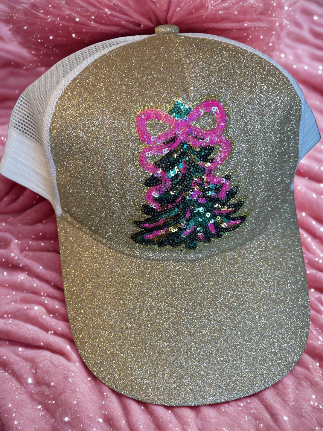 Gold Glam Sequin Christmas Tree Trucker Hat – Handmade Glitter Hat - Etsy