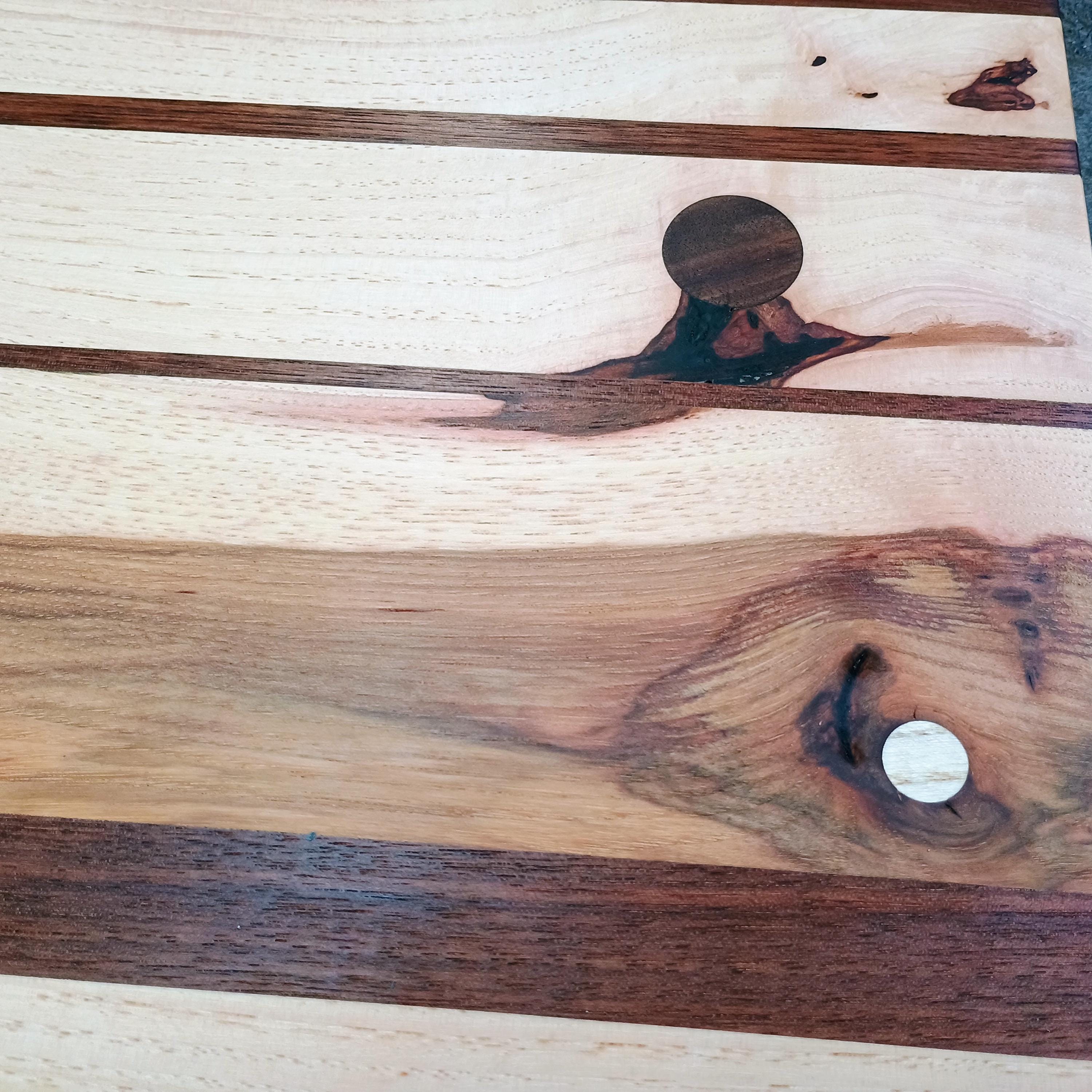 Live Edge Hickory With Walnut and Hackberry Inlay - Large Charcuterie ...