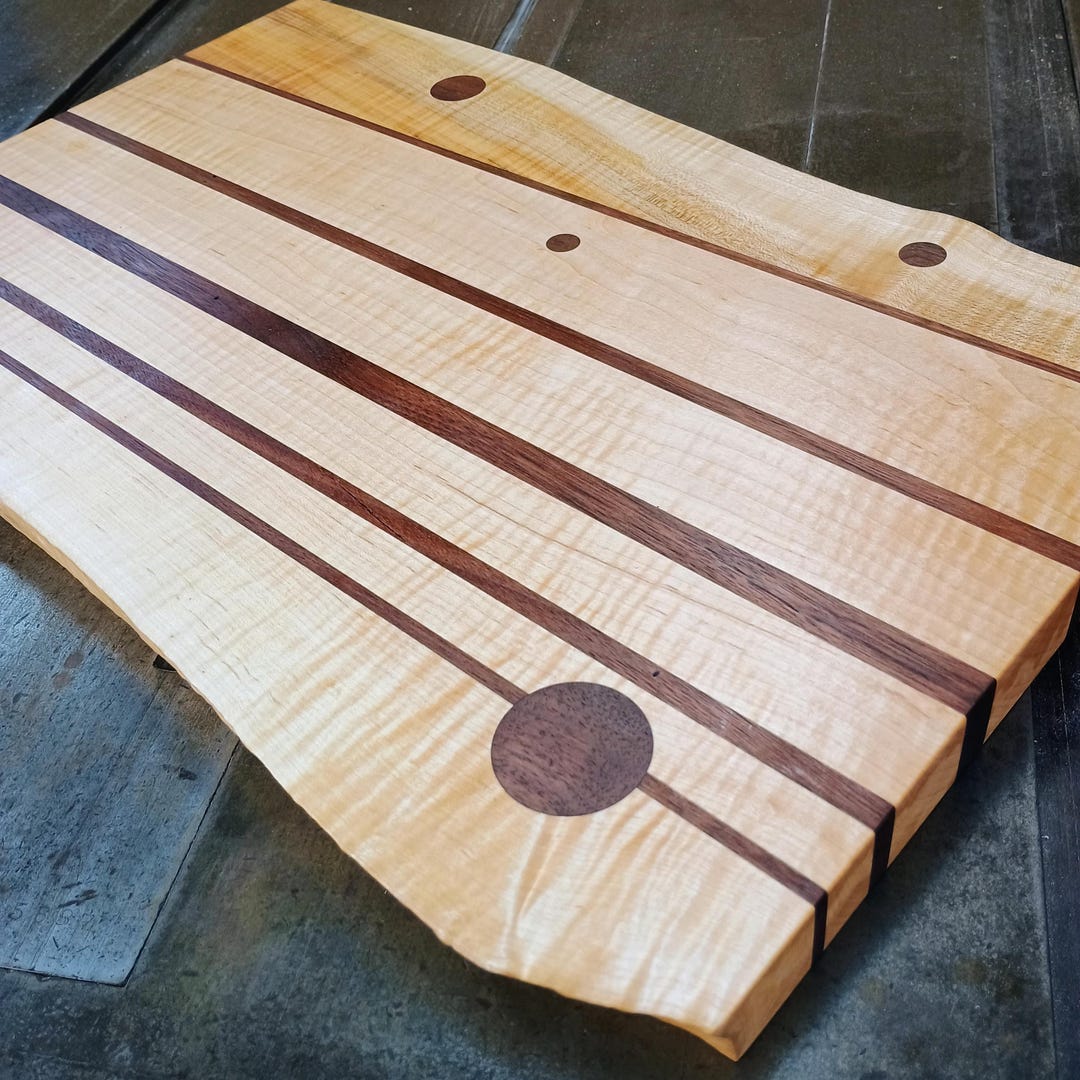 Live Edge Figured Hard Maple With Walnut and Circle Inlays Cutting ...