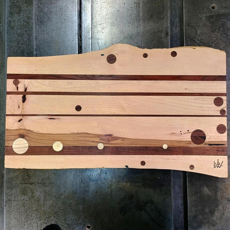 Live Edge Hickory With Walnut and Hackberry Inlay - Large Charcuterie ...