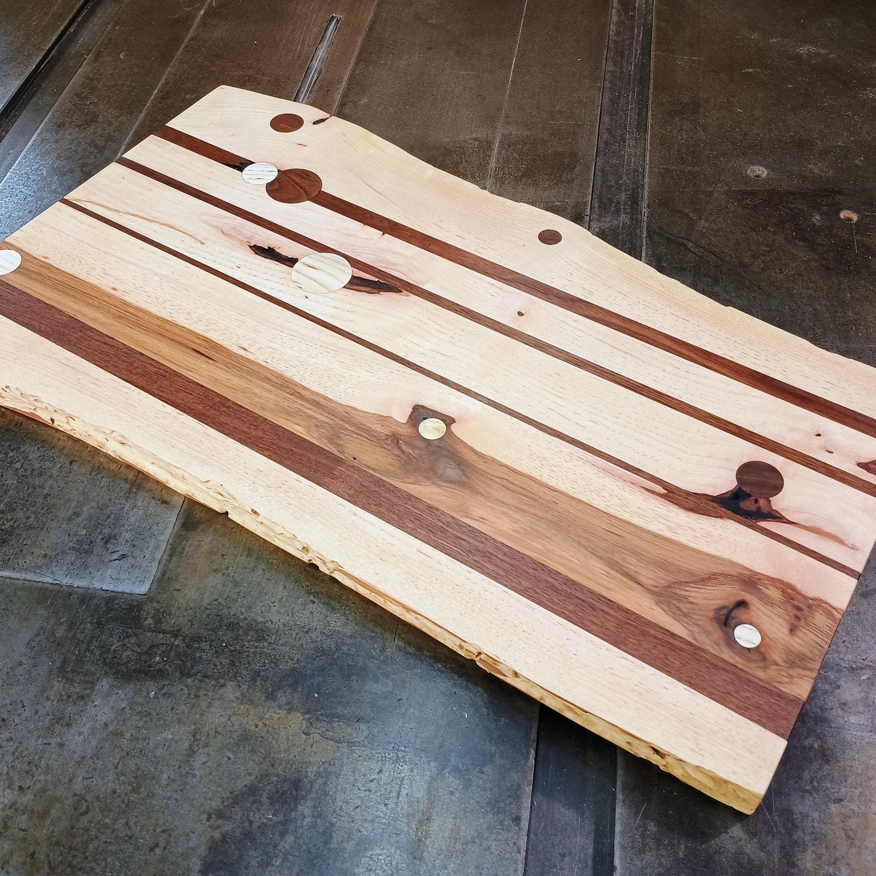 Live Edge Hickory With Walnut and Hackberry Inlay - Large Charcuterie ...