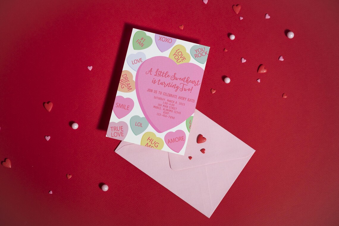 Conversation Hearts Birthday Invitation: Valentine's Day Party (digital ...