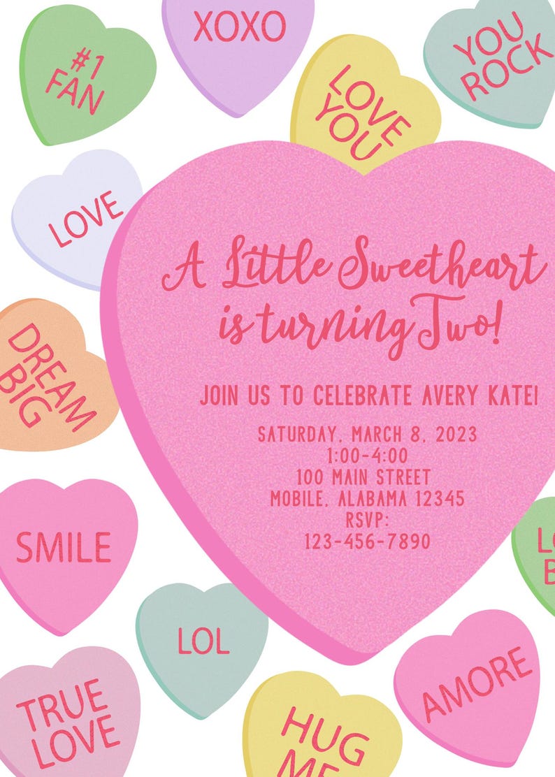 Conversation Hearts Birthday Invitation: Valentine's Day Party (digital ...