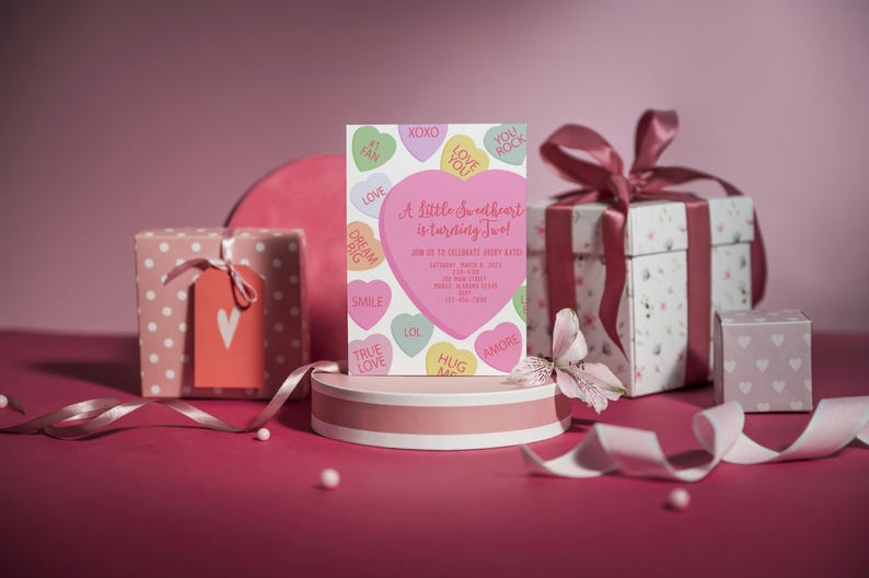 Conversation Hearts Birthday Invitation: Valentine's Day Party (digital ...