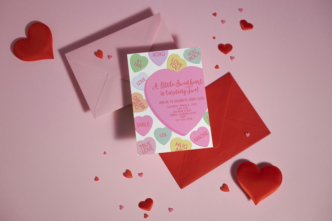 Conversation Hearts Birthday Invitation: Valentine's Day Party (digital ...