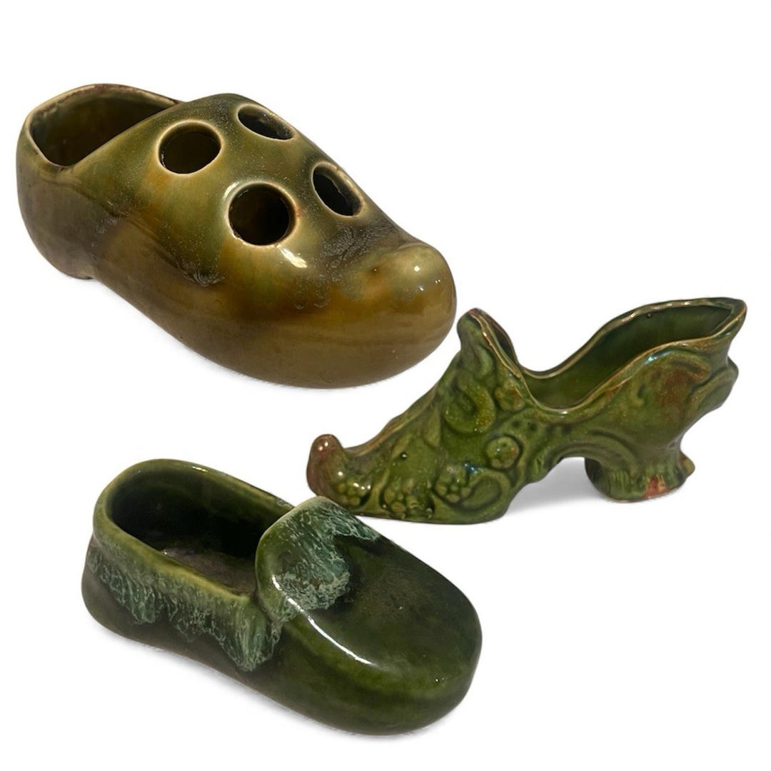 Shoe Elf Planters Green Drip GG and Canada Signed Glazed Lot of 3 ...
