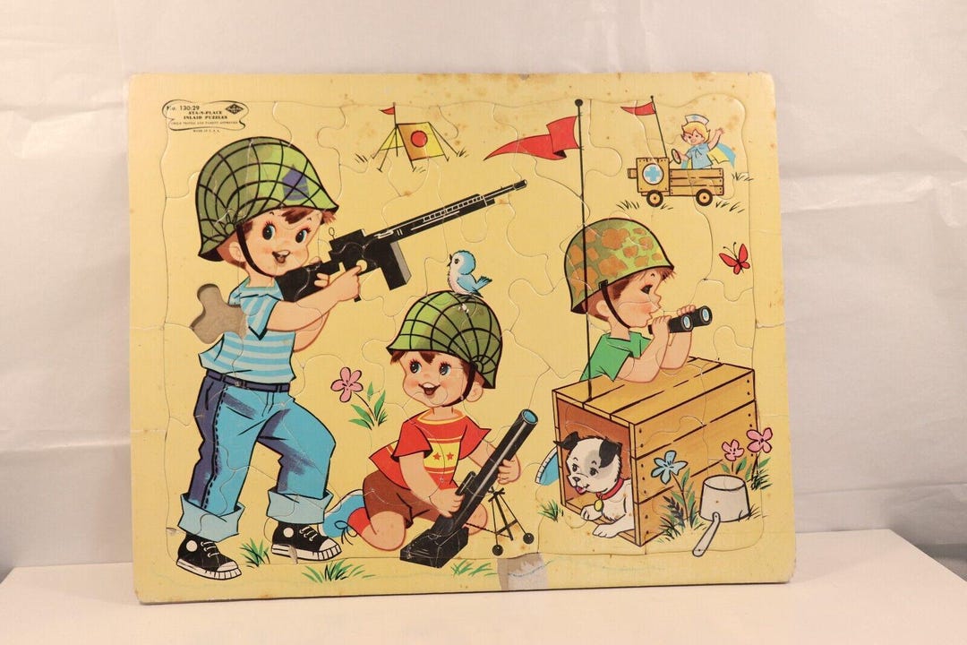 Vintage Puzzle Built Rite Toy Army Boys Soldiers missing 1 Piece Sta N ...