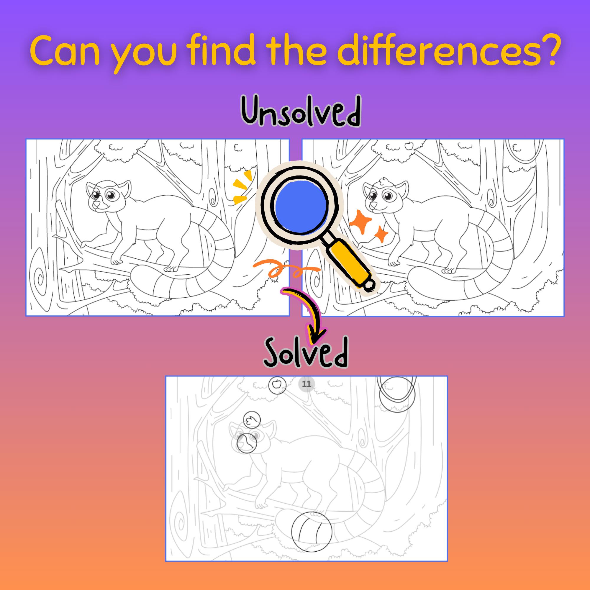 Jungle Animal Spot the Differences & Coloring Worksheet for Kids Age 4 ...