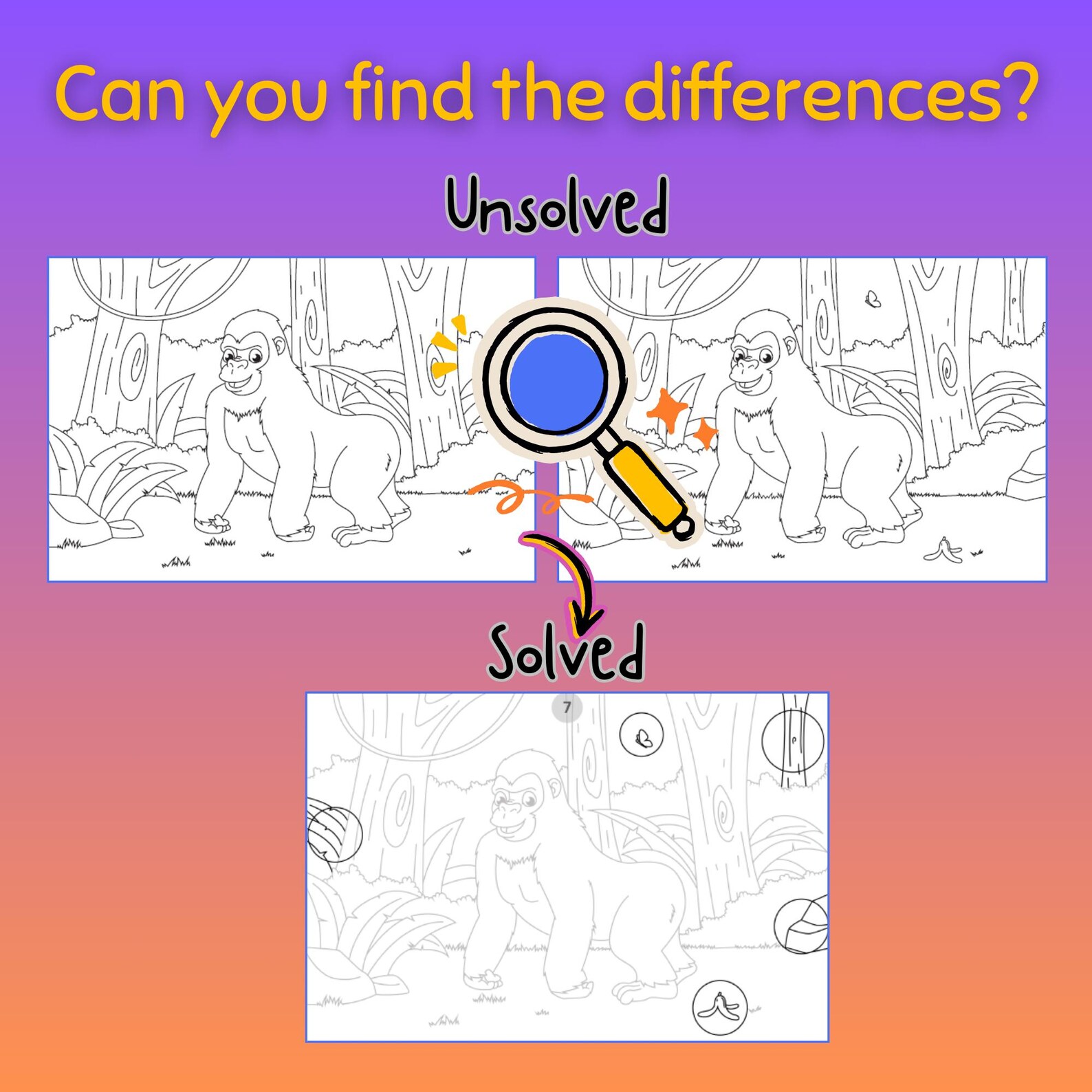 Jungle Animal Spot the Differences & Coloring Worksheet for Kids Age 4 ...