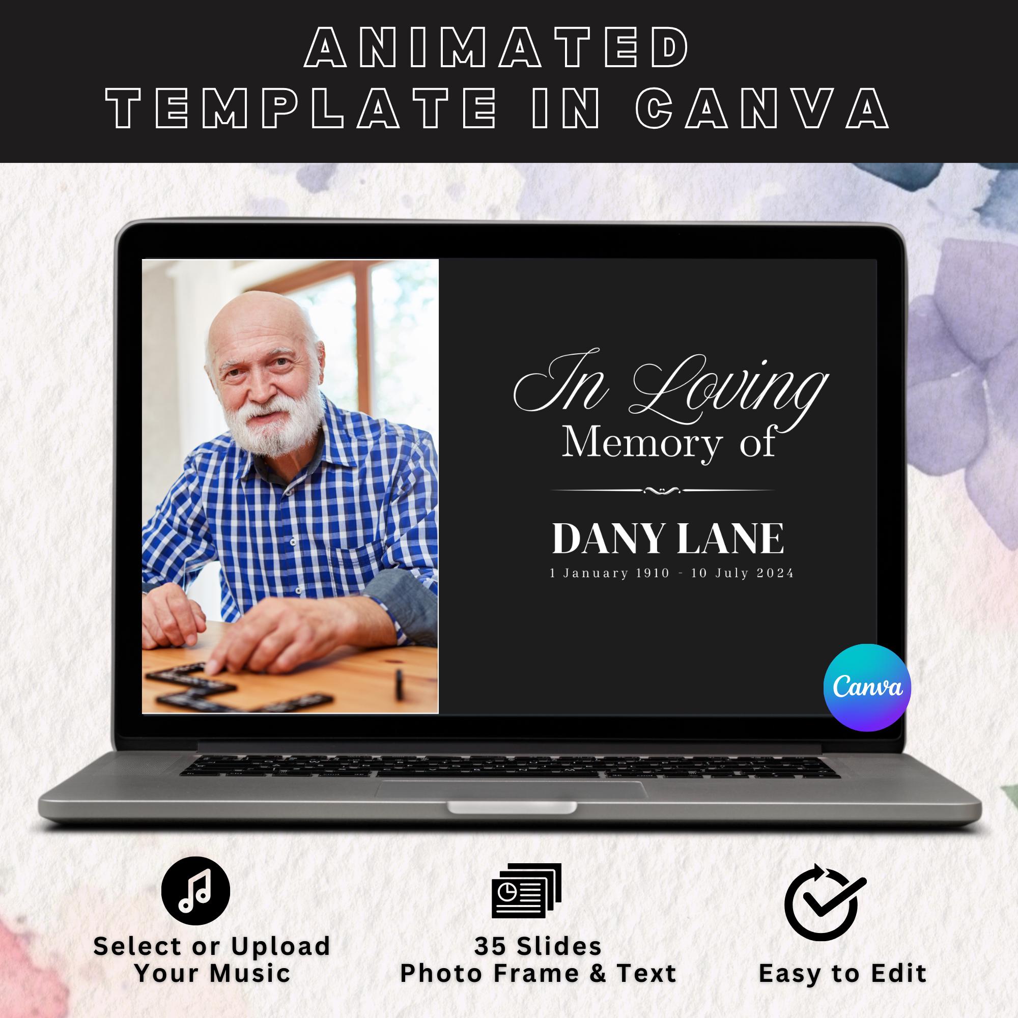 Animated Template Funeral Slideshow in Canva, Editable Animated Video ...