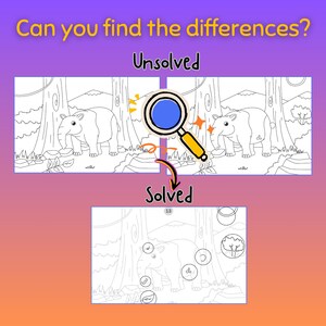 Jungle Animal Spot the Differences & Coloring Worksheet for Kids Age 4 ...