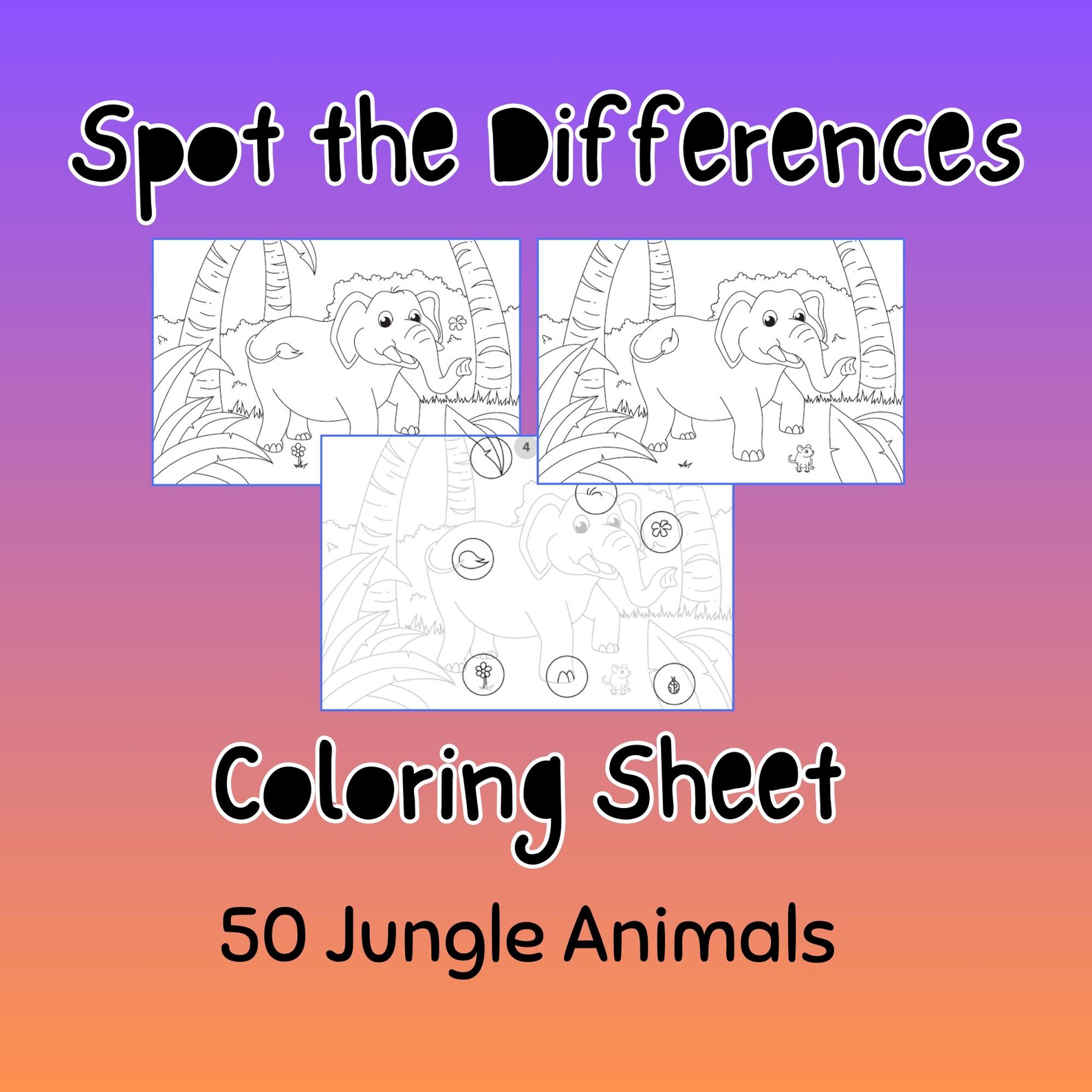Jungle Animal Spot the Differences & Coloring Worksheet for Kids Age 4 ...