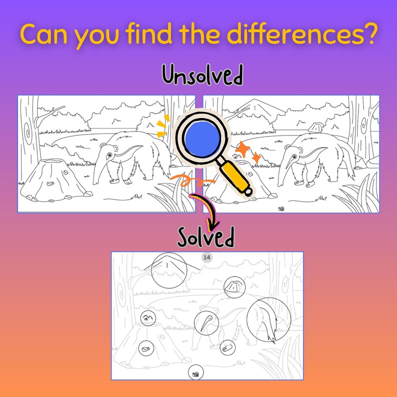 Jungle Animal Spot the Differences & Coloring Worksheet for Kids Age 4 ...