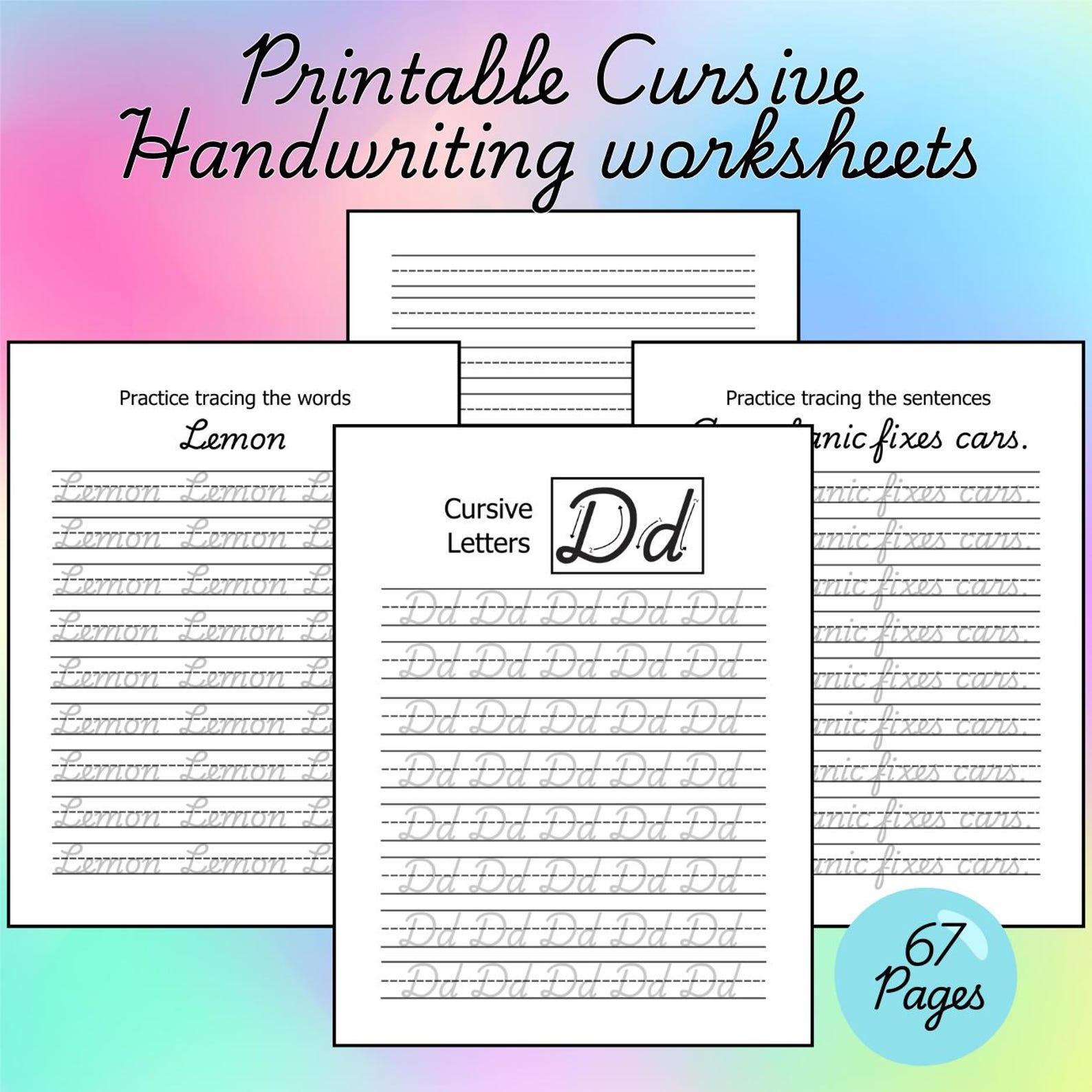 Printable Cursive Handwriting Worksheets: This Offers 67 Engaging Pages ...