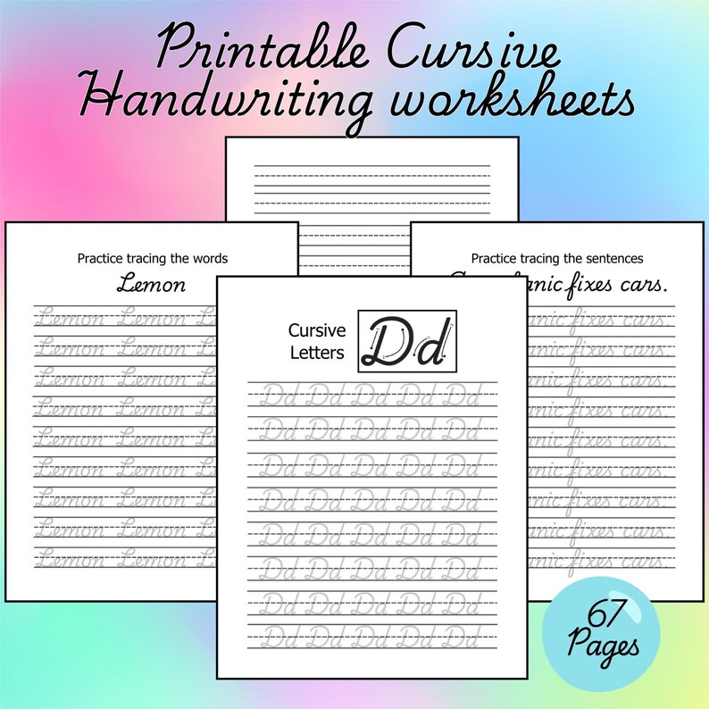 Printable Cursive Handwriting Worksheets: This Offers 67 Engaging Pages ...