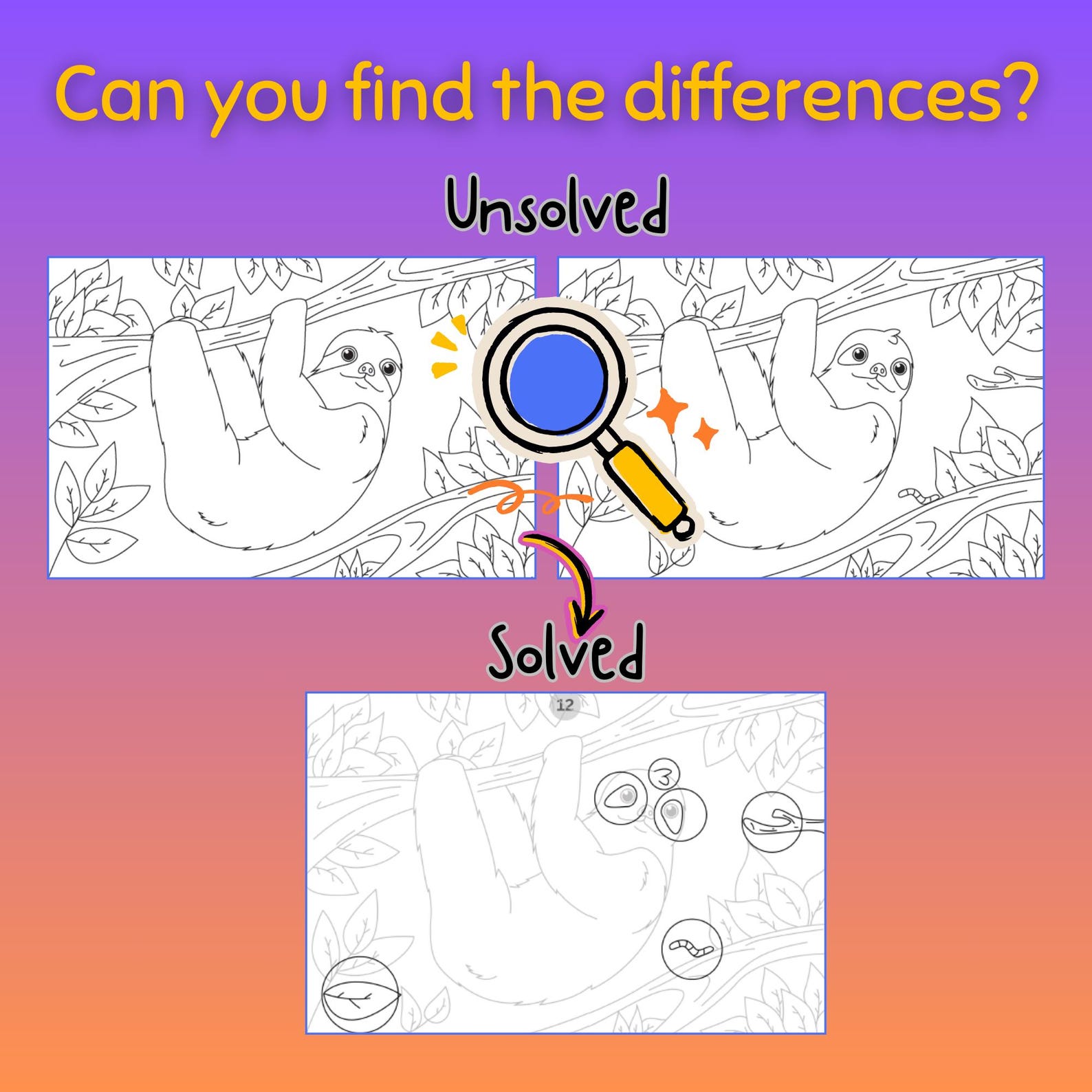 Jungle Animal Spot the Differences & Coloring Worksheet for Kids Age 4 ...
