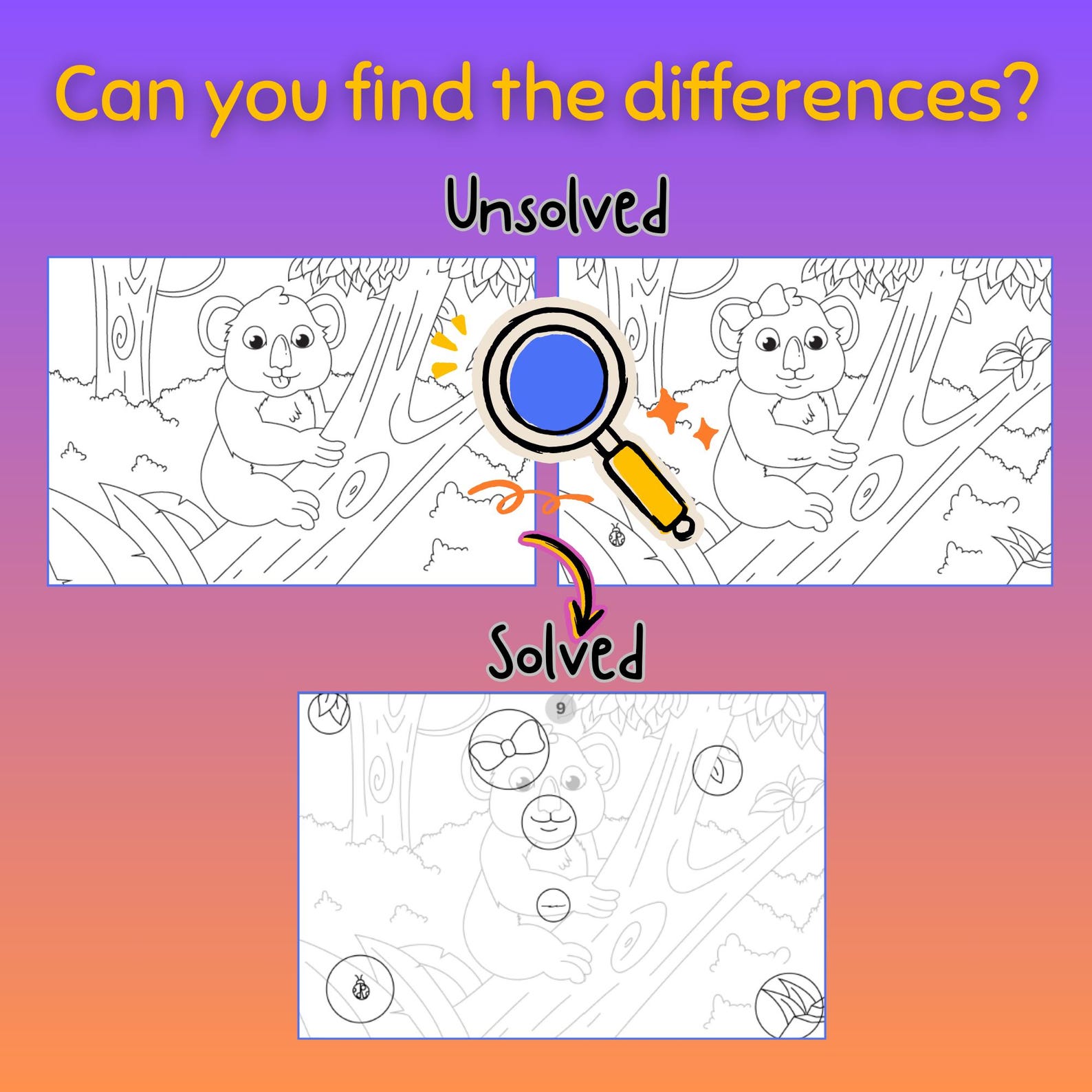 Jungle Animal Spot the Differences & Coloring Worksheet for Kids Age 4 ...