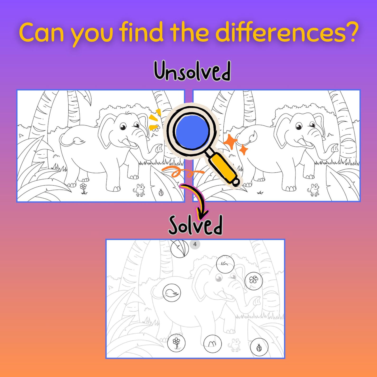 Jungle Animal Spot the Differences & Coloring Worksheet for Kids Age 4 ...