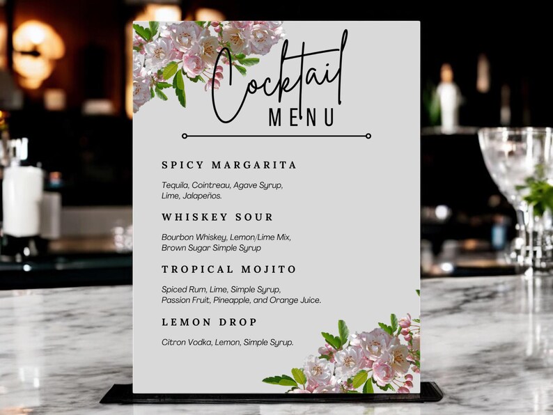 Custom Wedding Cocktail Menu Sign: Elegant Drink Recipes (digital ...