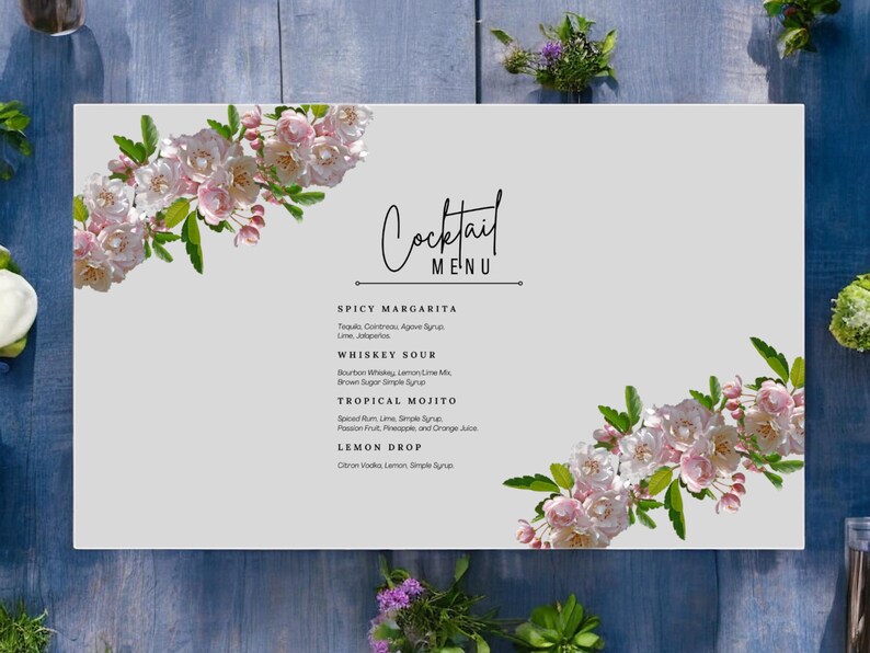 Custom Wedding Cocktail Menu Sign: Elegant Drink Recipes (digital ...