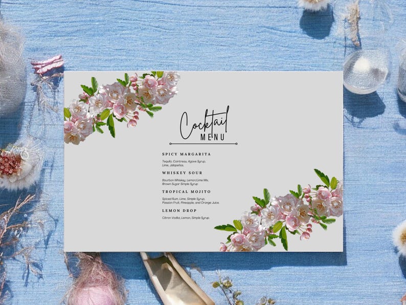 Custom Wedding Cocktail Menu Sign: Elegant Drink Recipes (digital ...