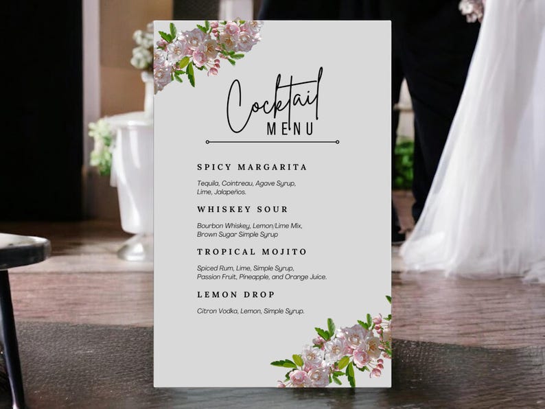 Custom Wedding Cocktail Menu Sign: Elegant Drink Recipes (digital ...