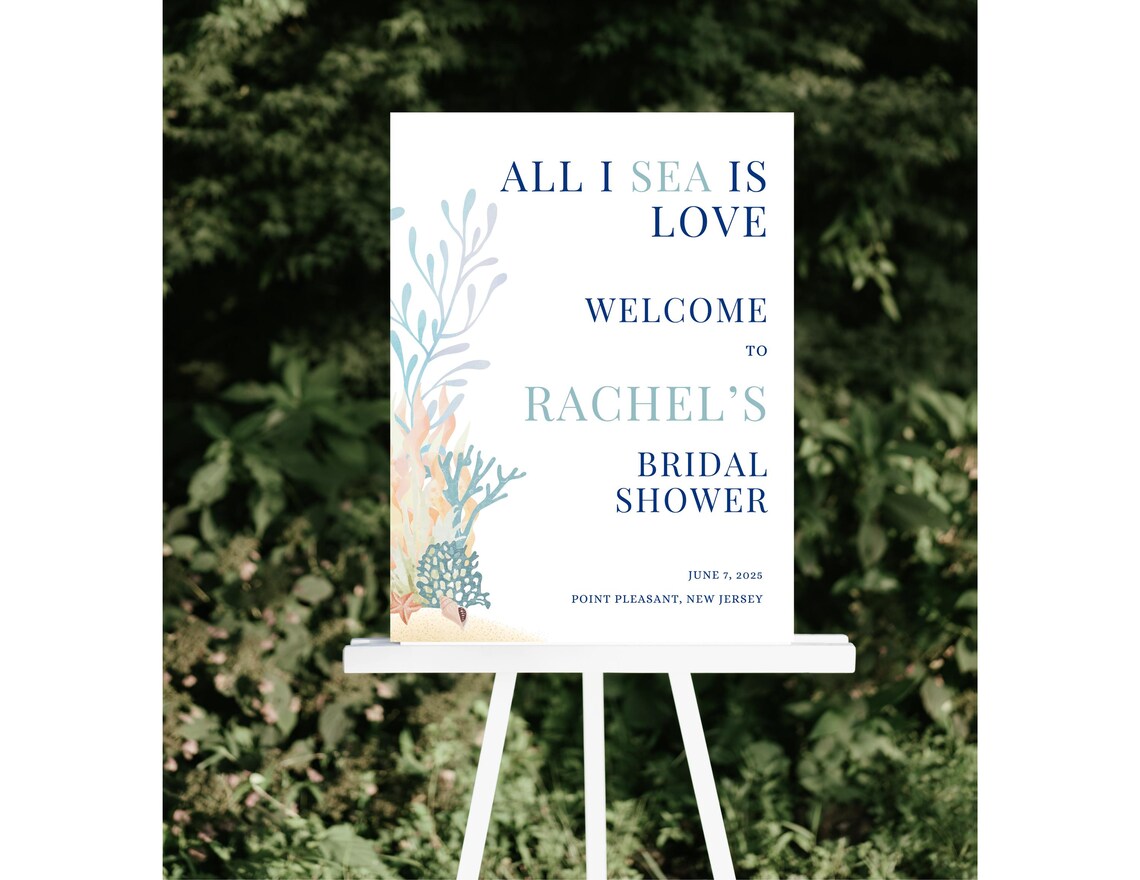 All I Sea is Love Welcome Sign | Elegant Bridal Shower Welcome Sign ...