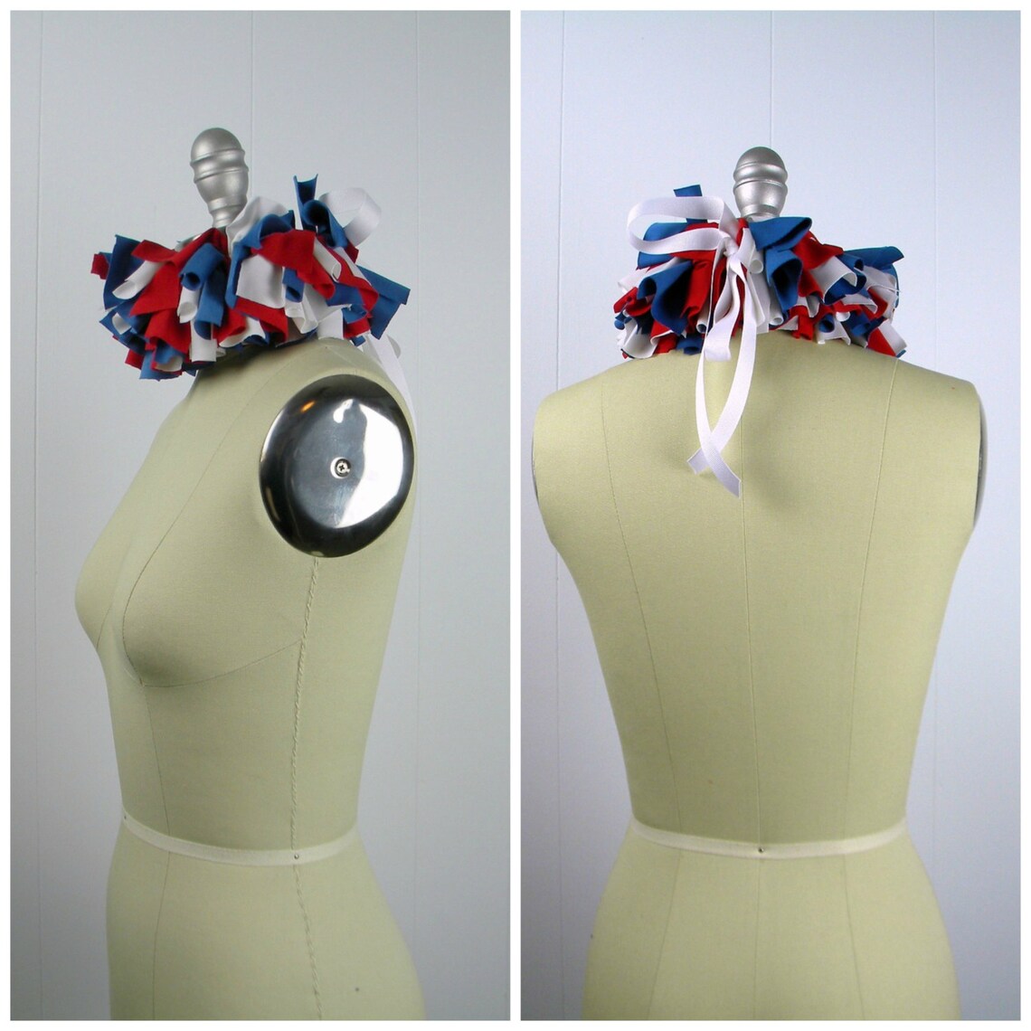 Red White and Blue Tattered Ruff Patriotic Neck Piece Ruffle | Etsy