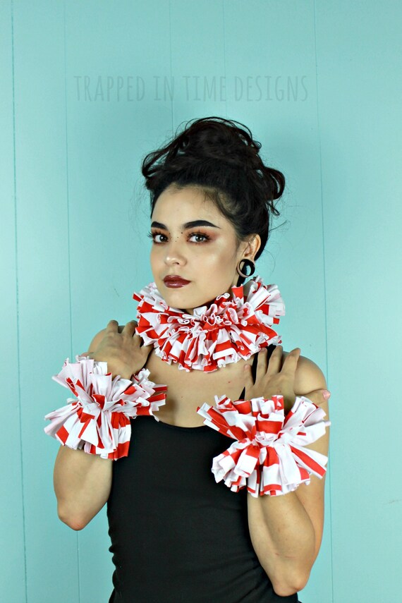 Red and White Tattered Collar and Cuffs Circus Accessories | Etsy