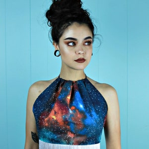 Galaxy Crop Top, Celestial Top, Festival Fashion, Summer Style, Tie Top ...
