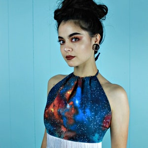 Galaxy Crop Top, Celestial Top, Festival Fashion, Summer Style, Tie Top ...