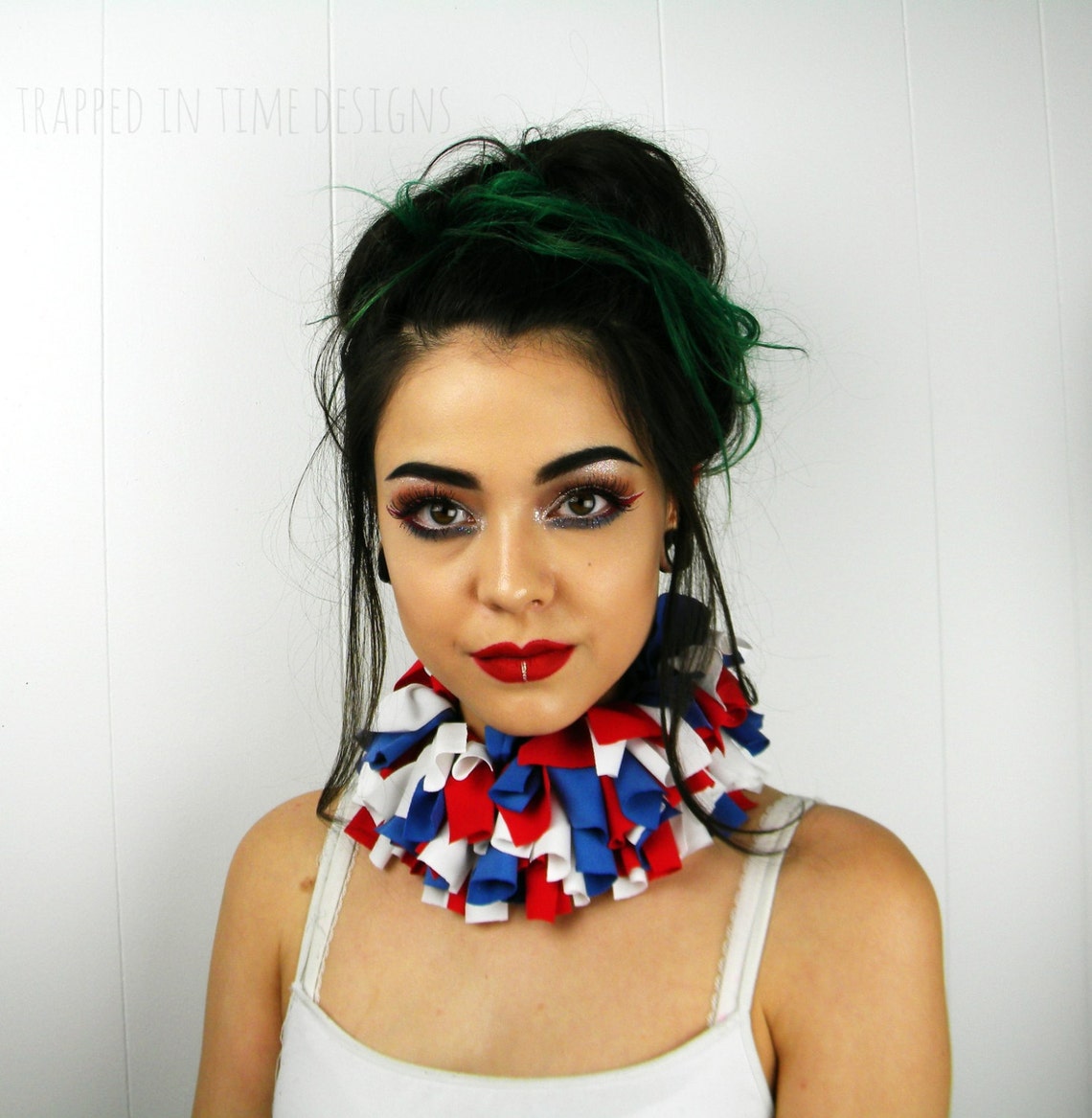 Red White and Blue Tattered Ruff Patriotic Neck Piece Ruffle | Etsy