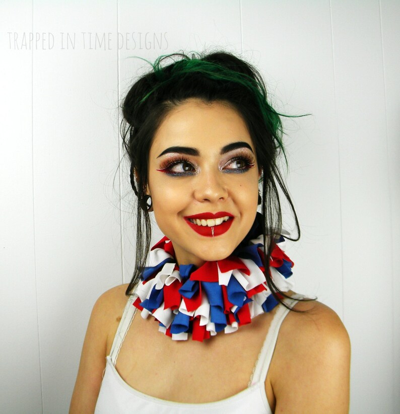 Red White and Blue Tattered Ruff Patriotic Neck Piece Ruffle | Etsy