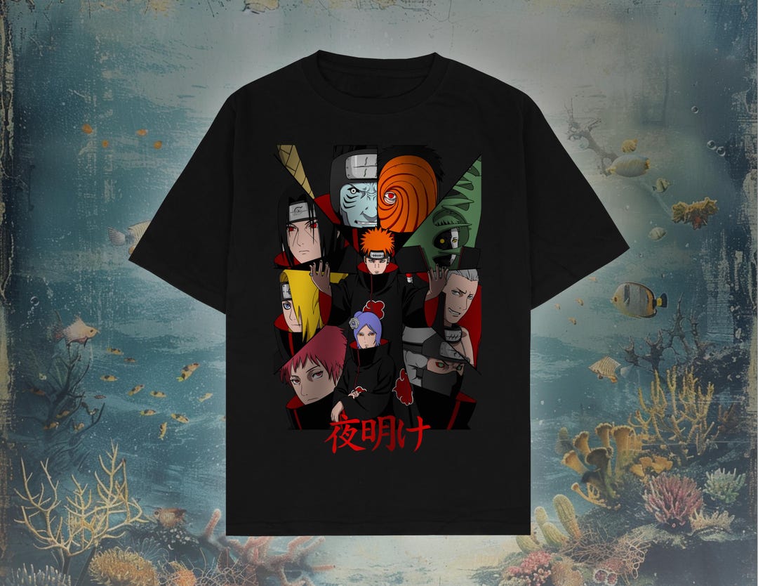 Naruto Akatsuki Pattern T-shirt, Anime Naruto Shippuden Akatsuki Clouds ...