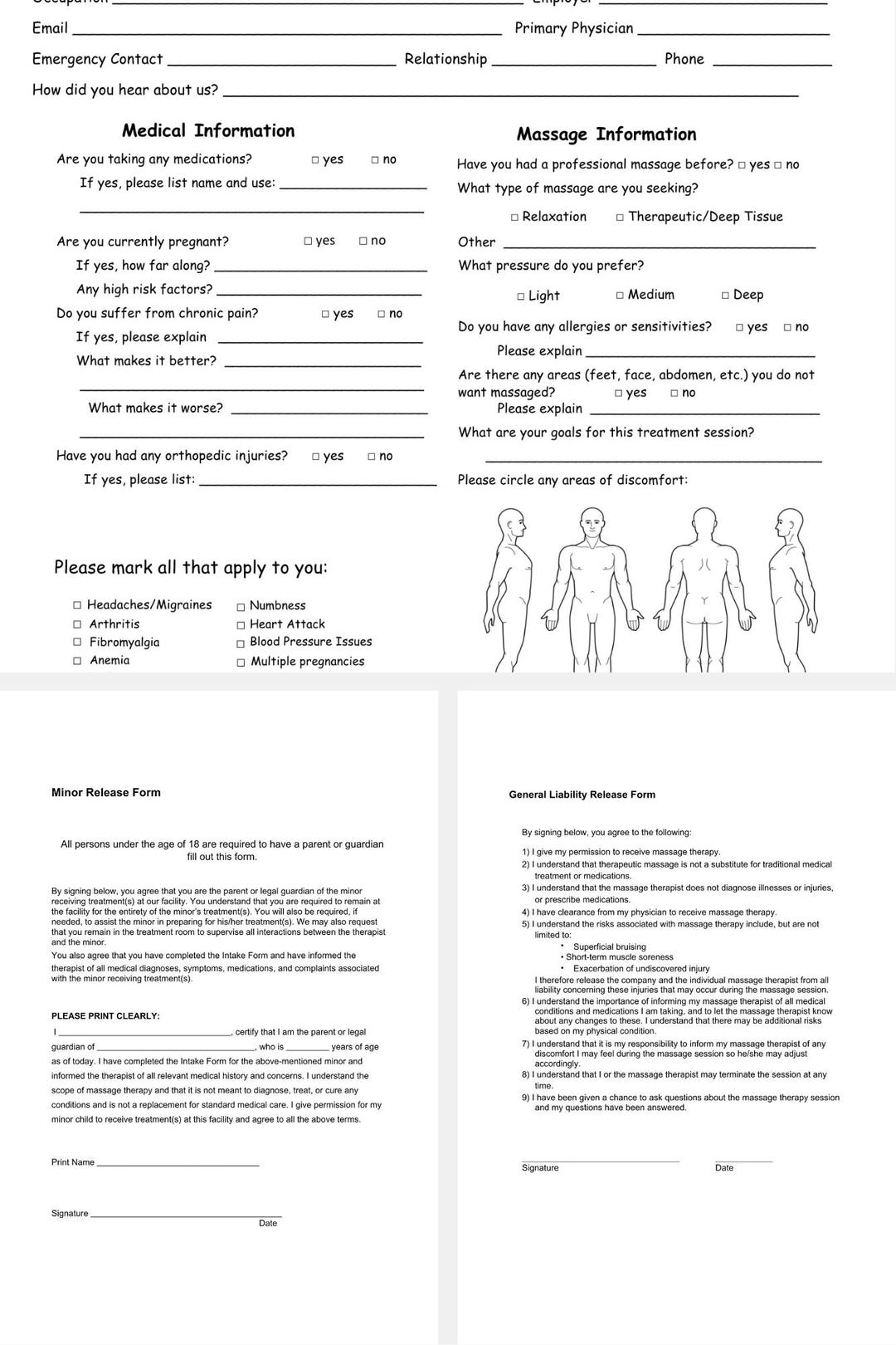 Massage Therapy Documents for Massage Therapy Intake Form for Massage ...