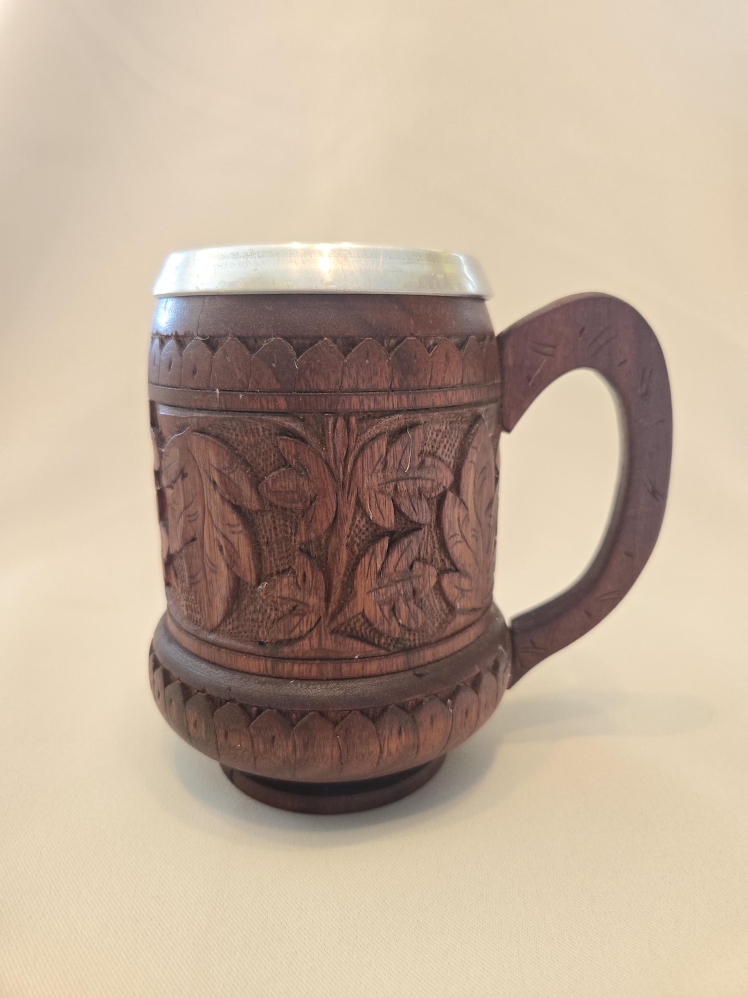 Hand Carved Wooden Beer Stein With Floral Design - Etsy
