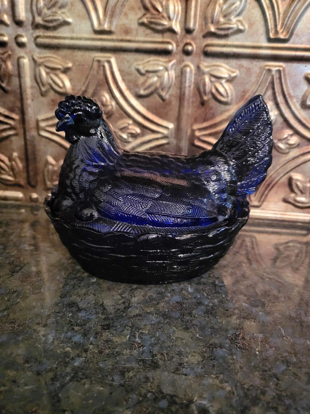 Vintage Pressed Glass Cobalt Blue Hen on Nest Lidded Dish - Etsy