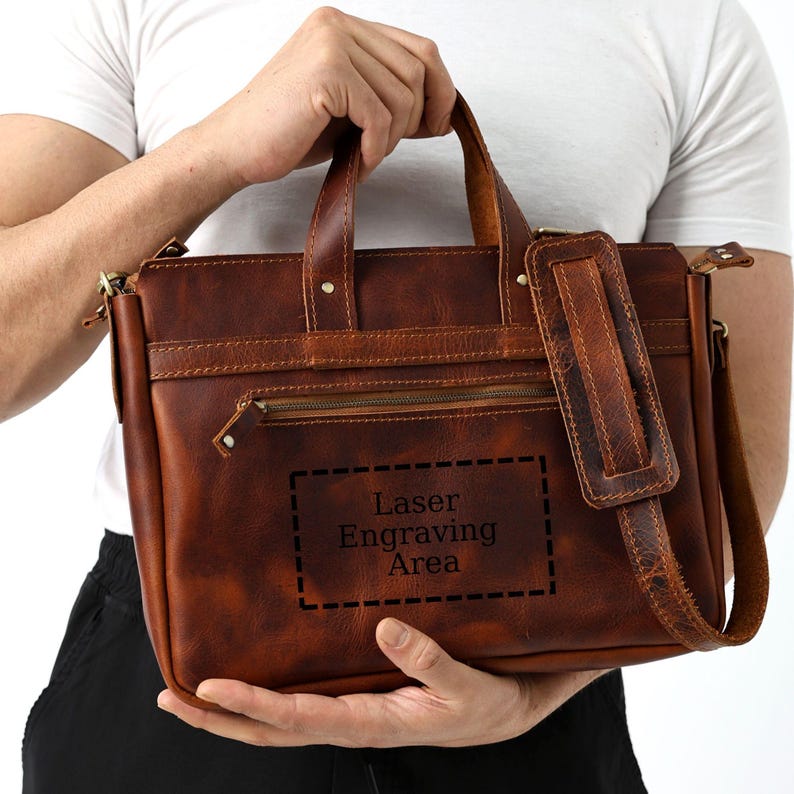 Leather Laptop Bag, Engraved Leather Notebook Messenger Bag for Men ...